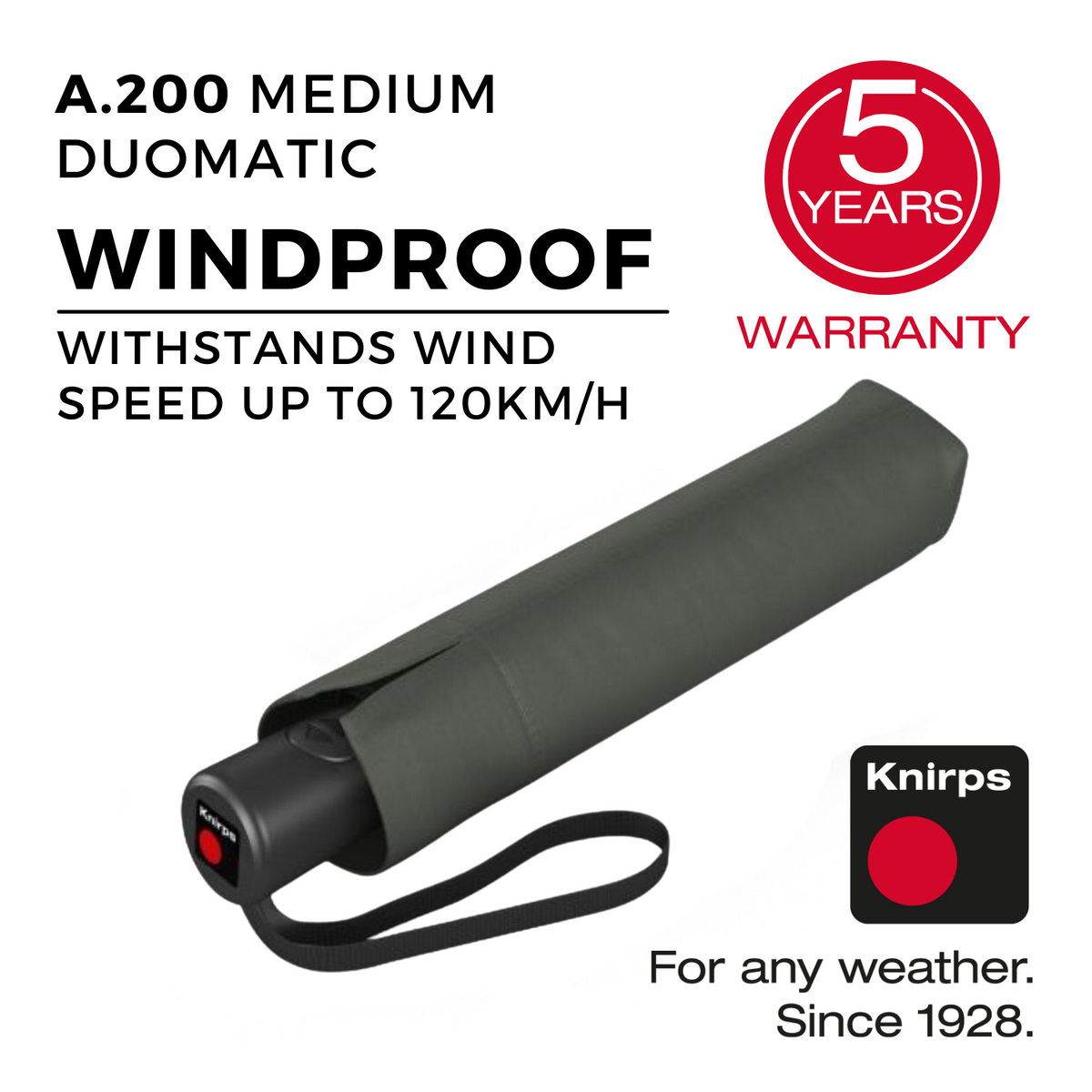 Knirps A.200 Medium Duomatic Umbrella V2 - Dark Grey – The Planet Traveller
